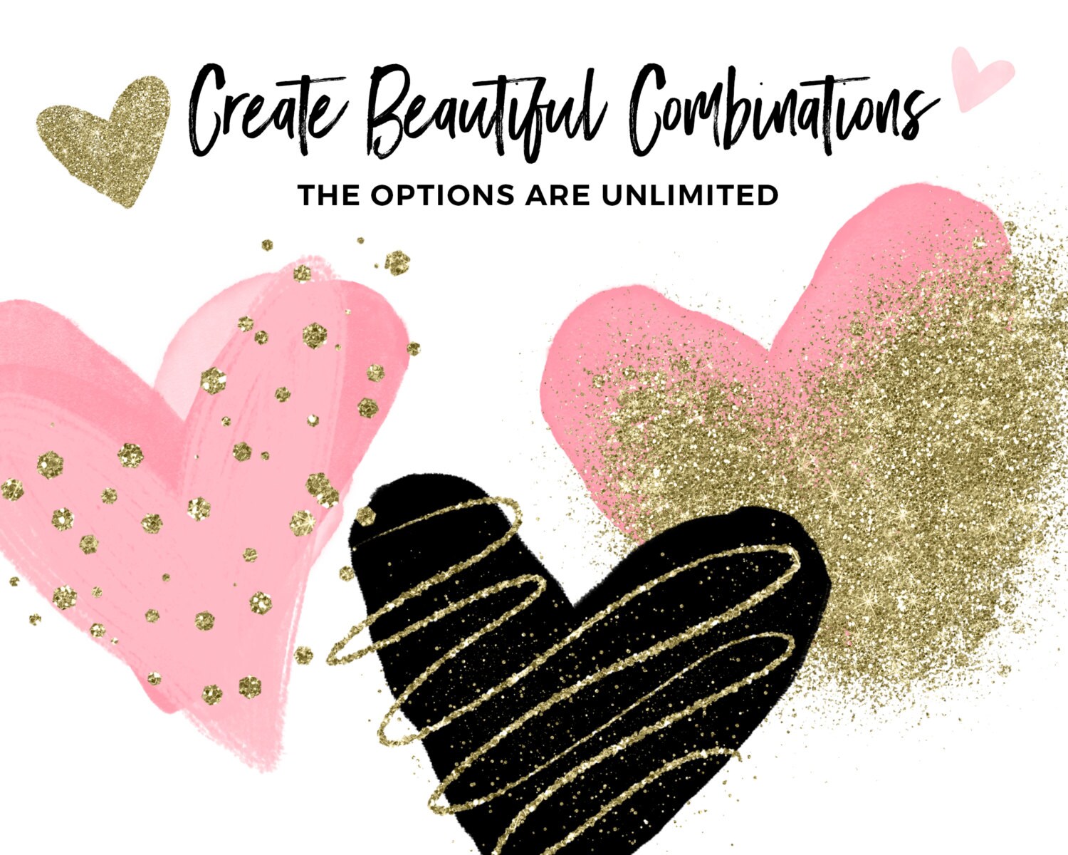 Pink Watercolor Heart Clipart / Clipart Hearts / Gold Glitter - Etsy