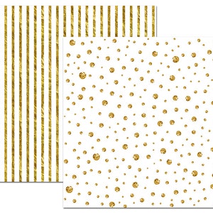 Digital Gold Overlays / Gold Stripes and Gold Polka Dot Paper / Gold ...