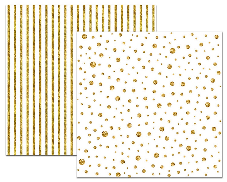 Digital Gold Overlays / Gold Stripes and Gold Polka Dot Paper / Gold ...