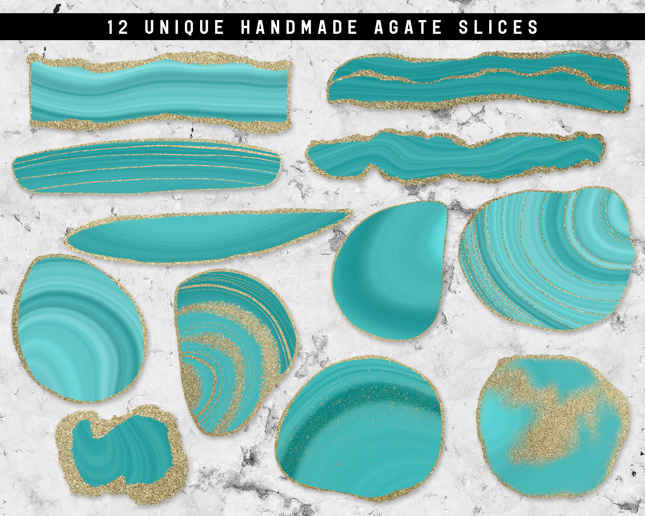 Turquoise Agate Clip Art / Gold Geode Clipart / Turquoise and Gold ...