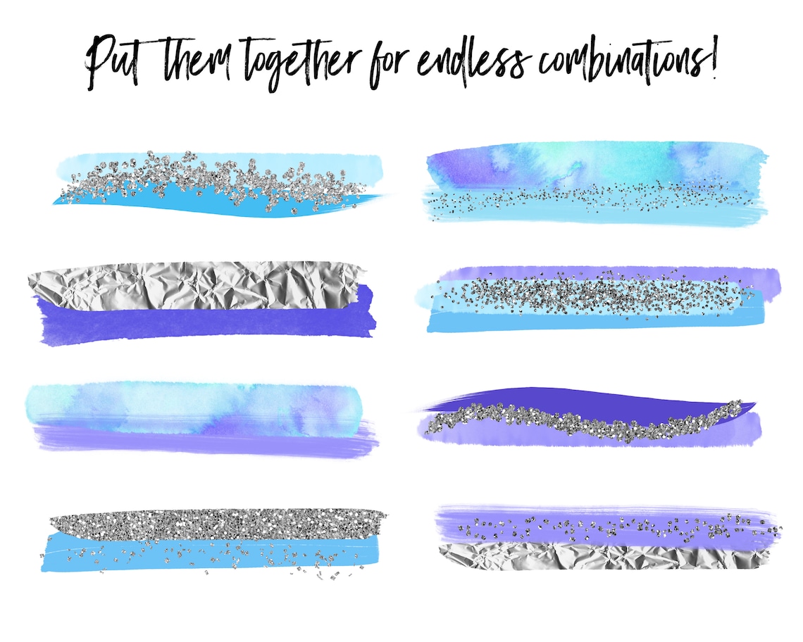 Modern Clipart Brush Strokes / Silver Clip Art / Watercolor Brush ...