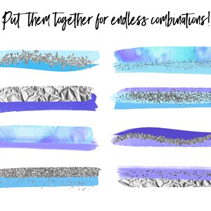 Modern Clipart Brush Strokes / Silver Clip Art / Watercolor Brush ...