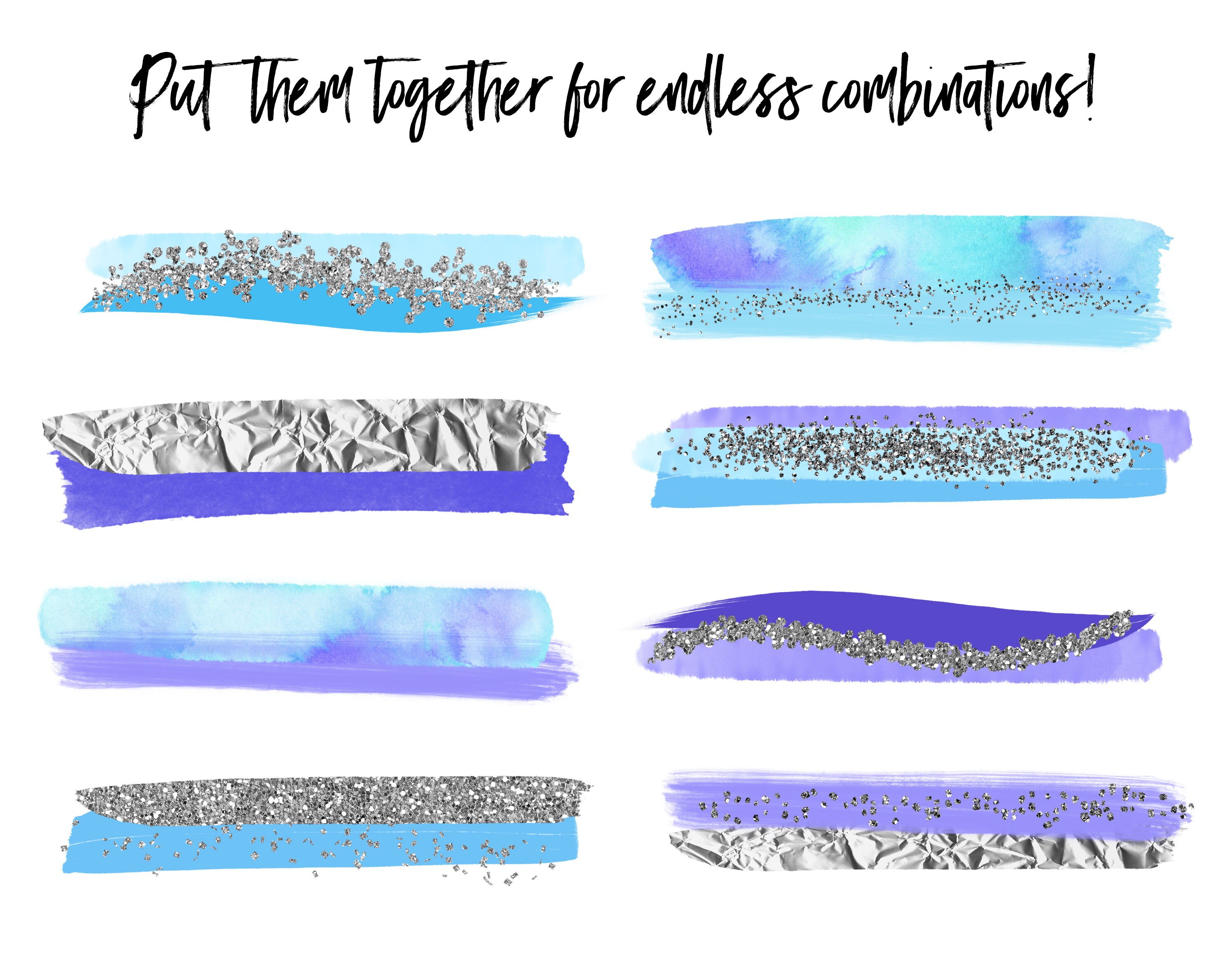 Modern Clipart Brush Strokes / Silver Clip Art / Watercolor | Etsy