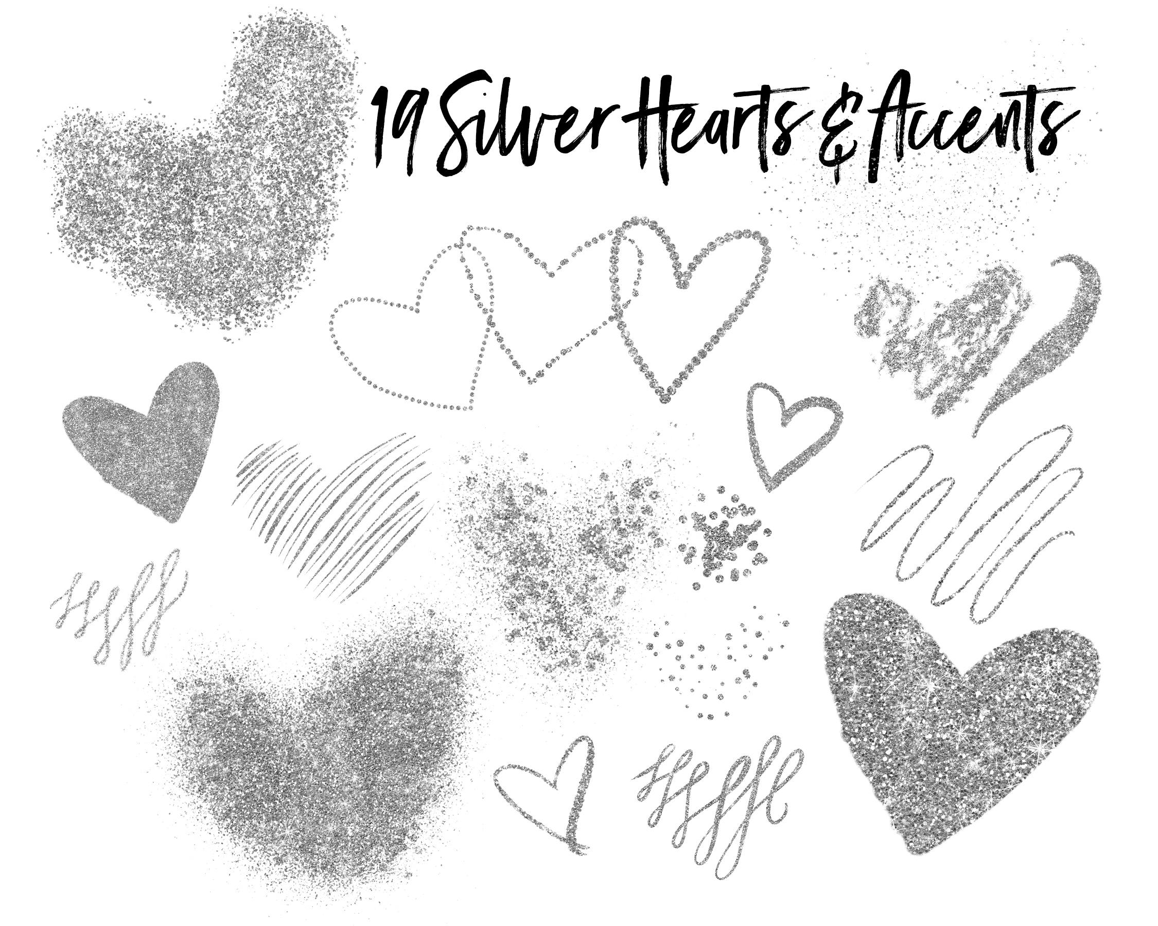 Silver and Pink Clipart Hearts / Silver Glitter Hearts / Silver Hearts ...