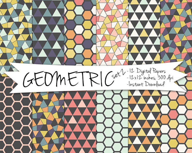 Geometric Digital Paper // Hexagon and Triangle Printable Paper ...