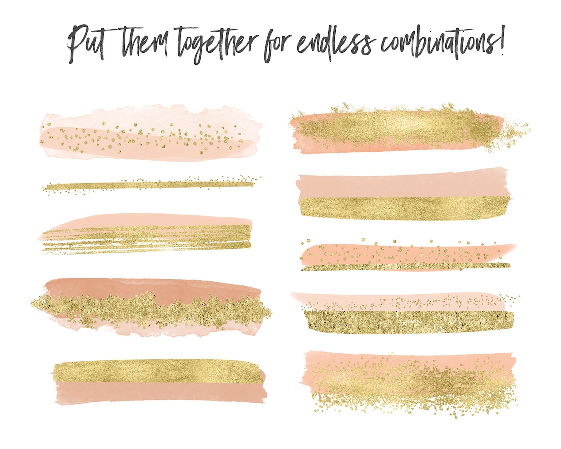 Peach Blush Brush Strokes / Gold Brush Strokes Clip Art / Gold Paint ...