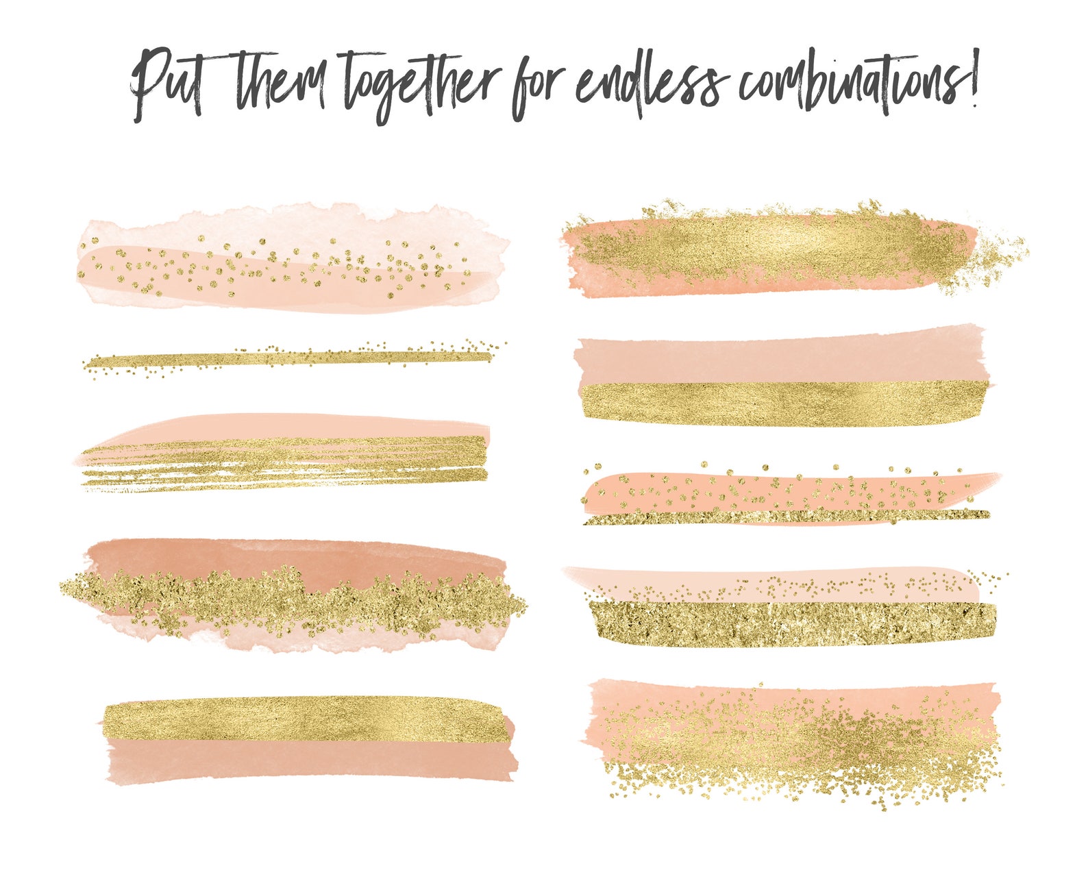 Peach Blush Brush Strokes / Gold Brush Strokes Clip Art / Gold Paint ...
