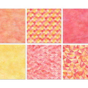Pink Digital Watercolor Paper/ Pink, Coral, Orange, Yellow / Modern ...