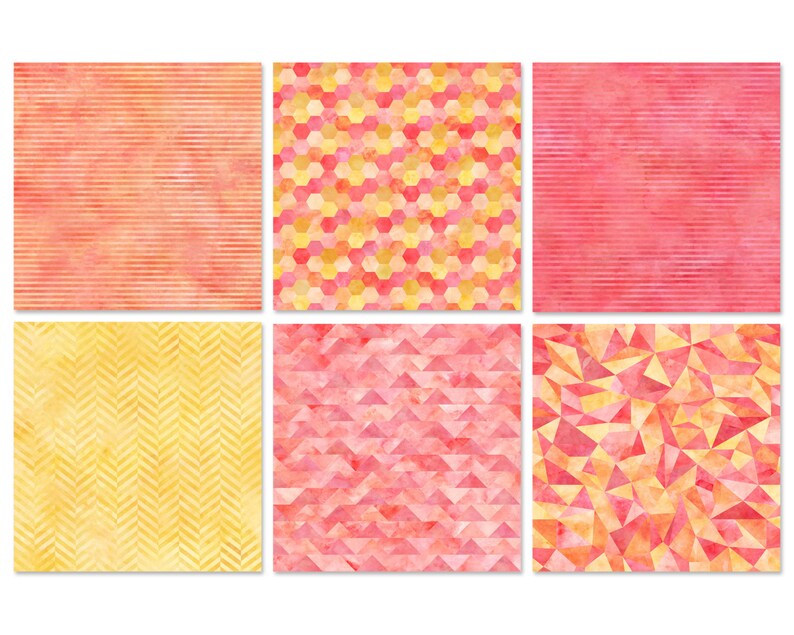 Pink Digital Watercolor Paper/ Pink, Coral, Orange, Yellow / Modern ...