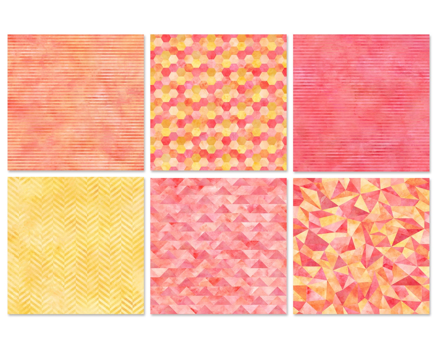 Pink Digital Watercolor Paper/ Pink, Coral, Orange, Yellow / Modern ...