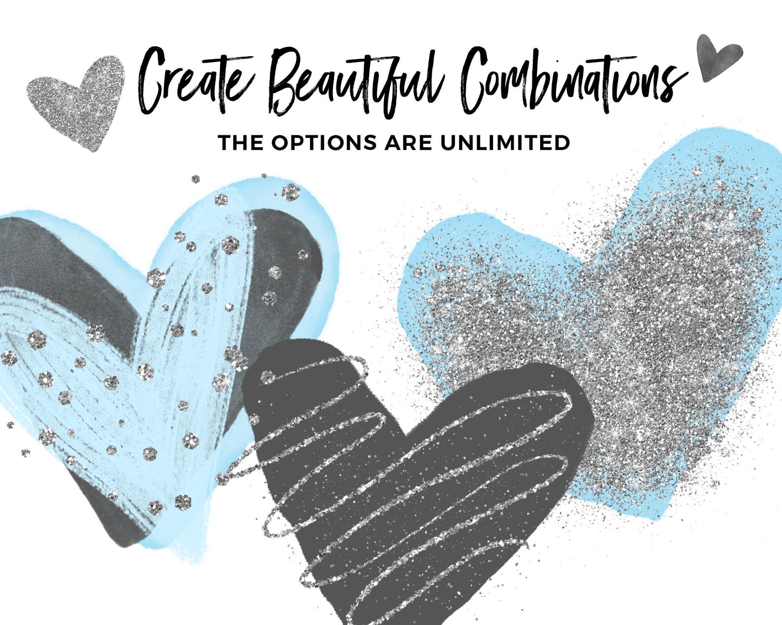 Blue Hearts Clipart / Blue Watercolor Hearts Clipart / Gray Heart ...