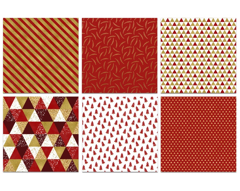 Red and Gold Christmas Digital Paper / Geometric Holiday Paper ...