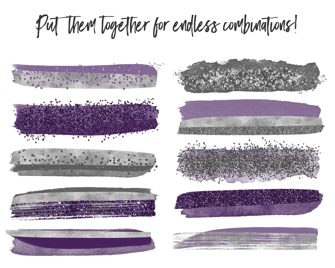 Purple Brush Strokes Clipart / Purple and Gray Clipart for Planners ...
