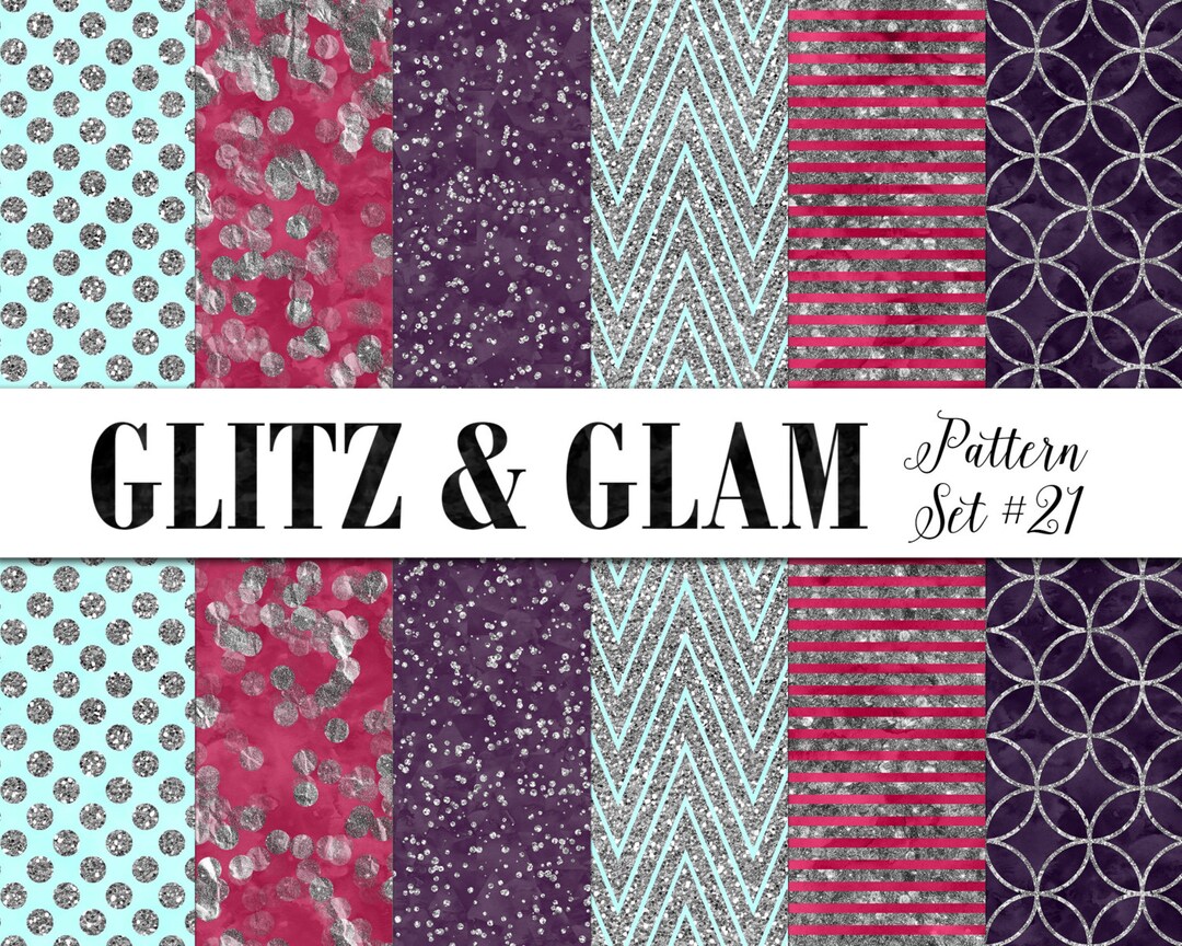 Pink Teal and Purple Scrapbook Paper / Silver Glitter Digital Paper ...