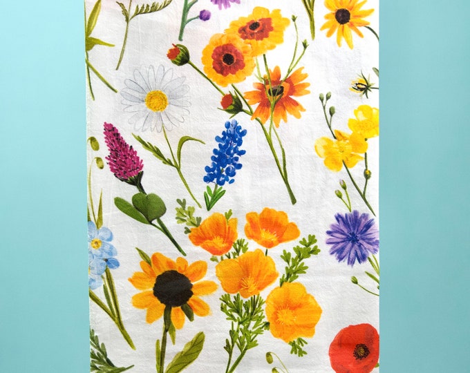 Wildflowers Tea Towel, Flower Tea Towel, Spring Tea Towel, Flour Sack ...