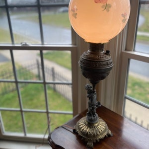 Antique American Victorian Cherub Electrified Kerosene Oil Banquet Lamp ...