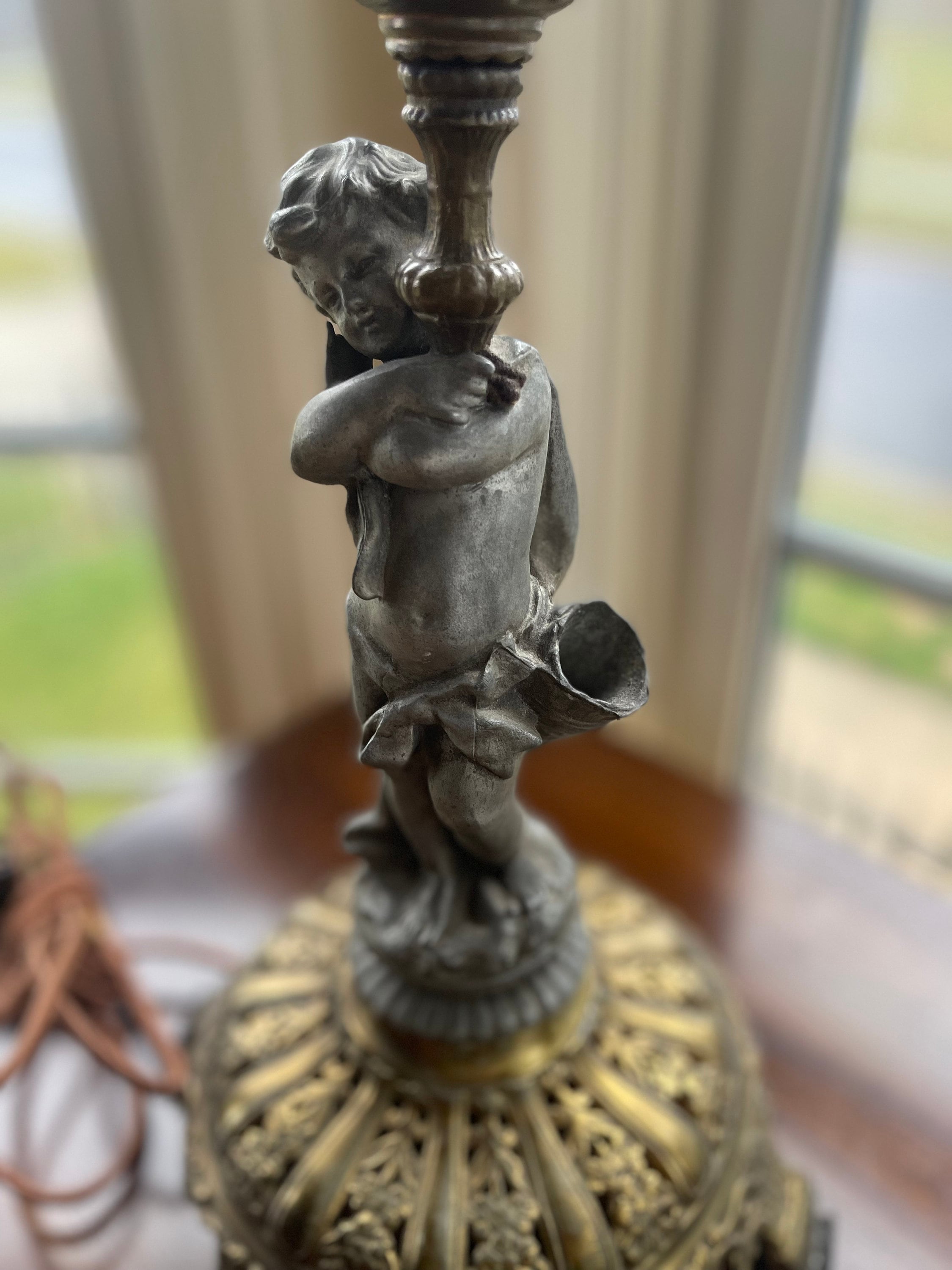 Antique American Victorian Cherub Electrified Kerosene Oil Banquet Lamp ...