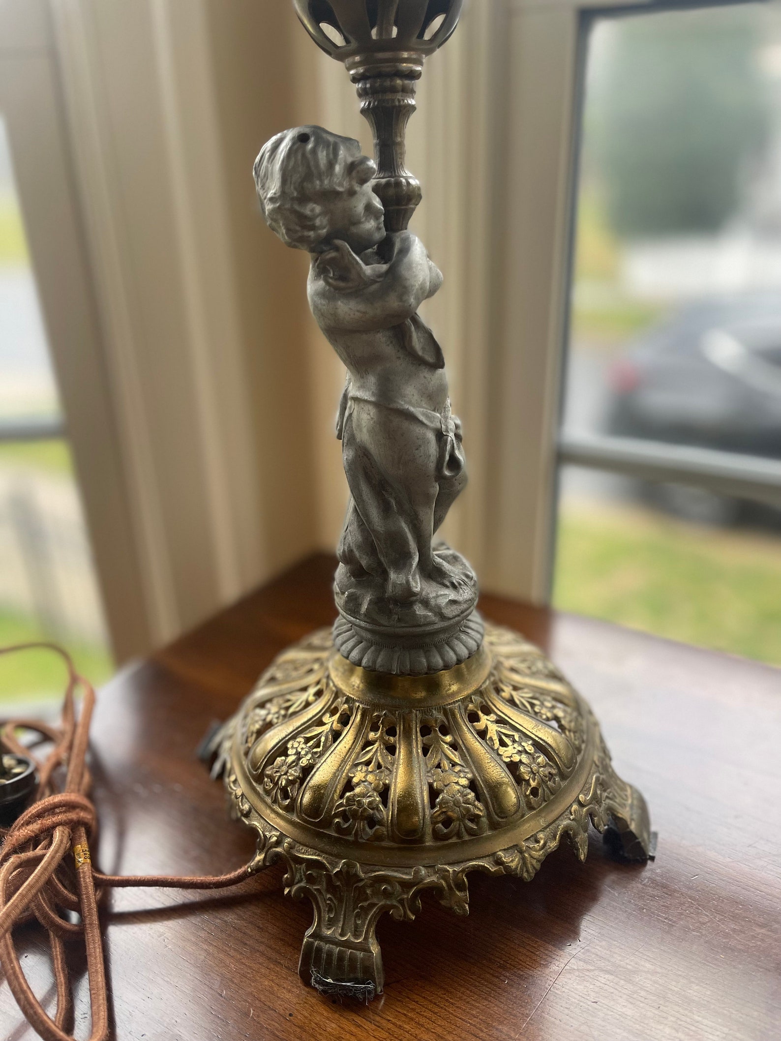 Antique American Victorian Cherub Electrified Kerosene Oil Banquet Lamp ...