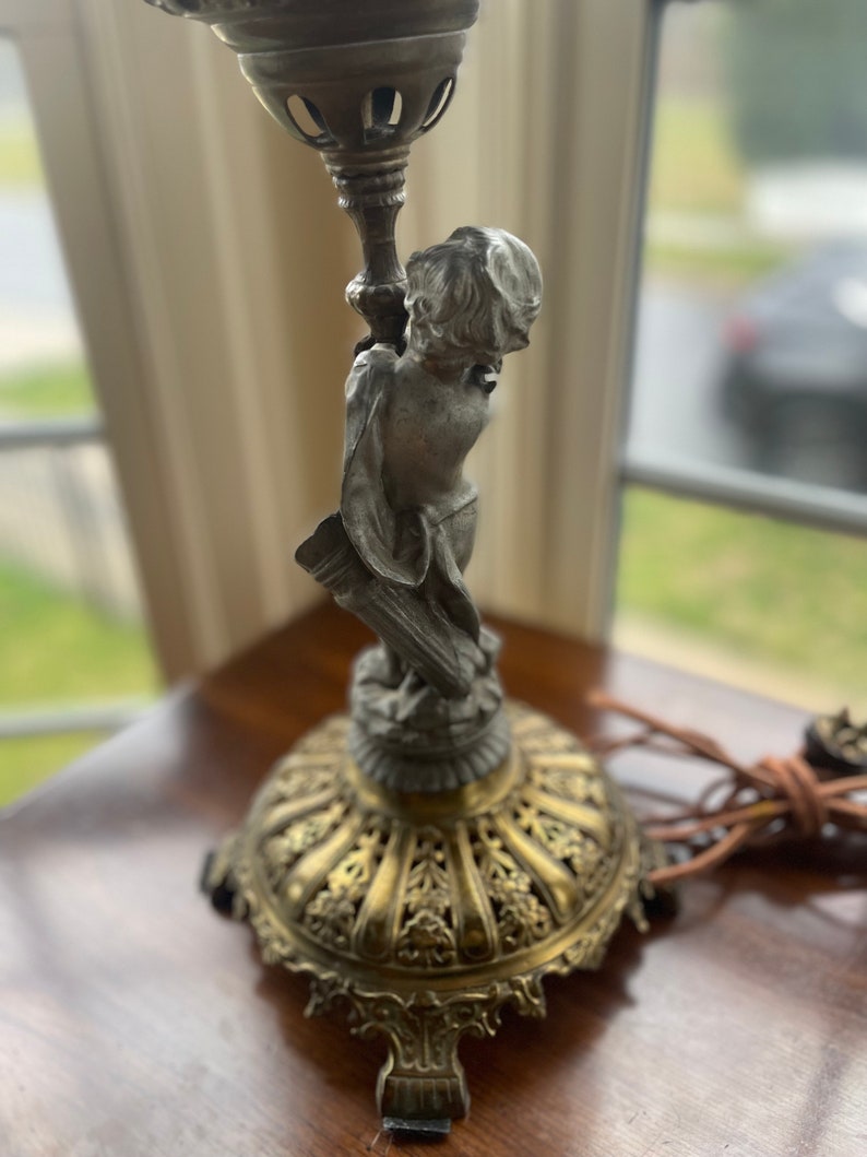 Antique American Victorian Cherub Electrified Kerosene Oil Banquet Lamp ...