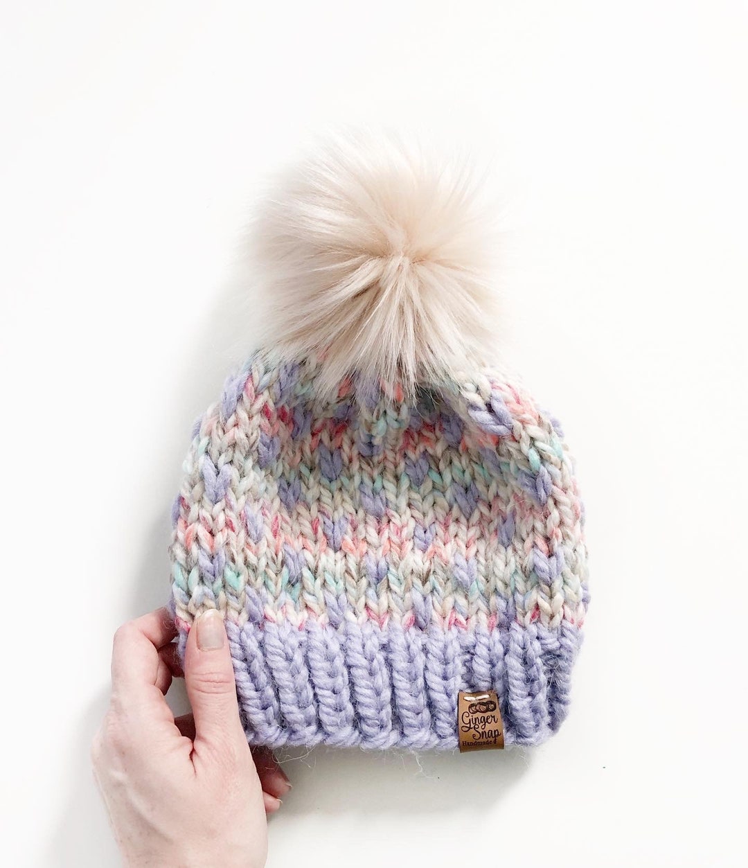 Knit Toque Unicorn Rainbow Infant to Adult Size Faux Fur Pompom Hat ...