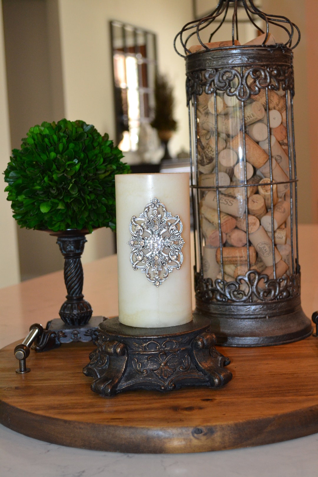 Antique Silver Decorative Pillar Candle Accent Pin With Swarovski ...