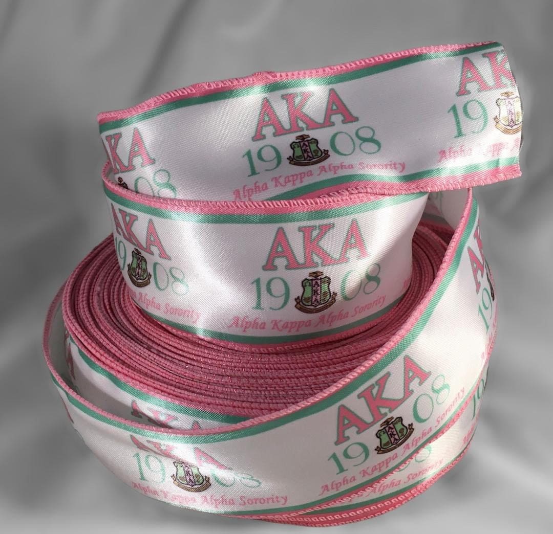 2 Wide Alpha Kappa Alpha AKA Sorority Inspired Wired Double Faced Satin ...