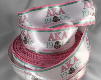 2 Wide Alpha Kappa Alpha AKA Sorority Inspired Wired Double Faced Satin ...