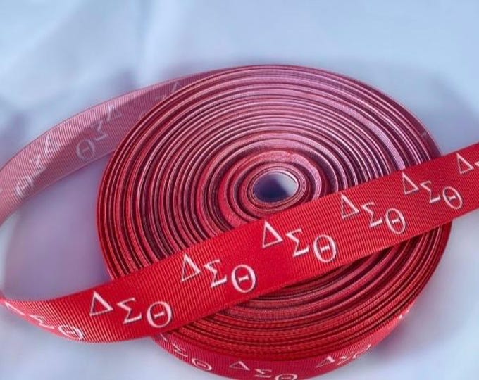 7/8 Inch Red Delta Sigma Theta Sorority Grosgrain Ribbon GREEK LETTERS ...