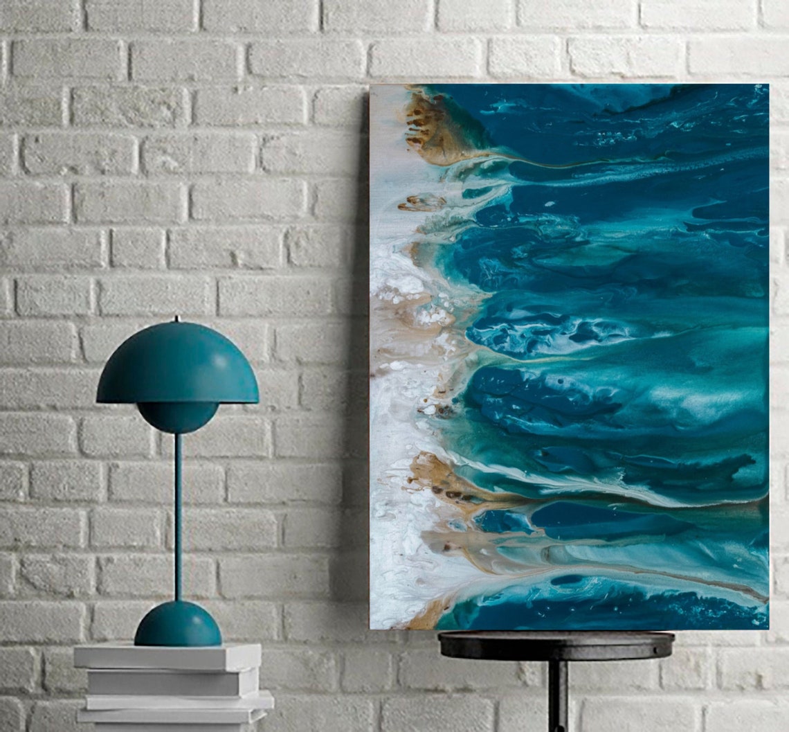 Abstract Art Blue Wall Art Coastal Landscape Giclee Large | Etsy