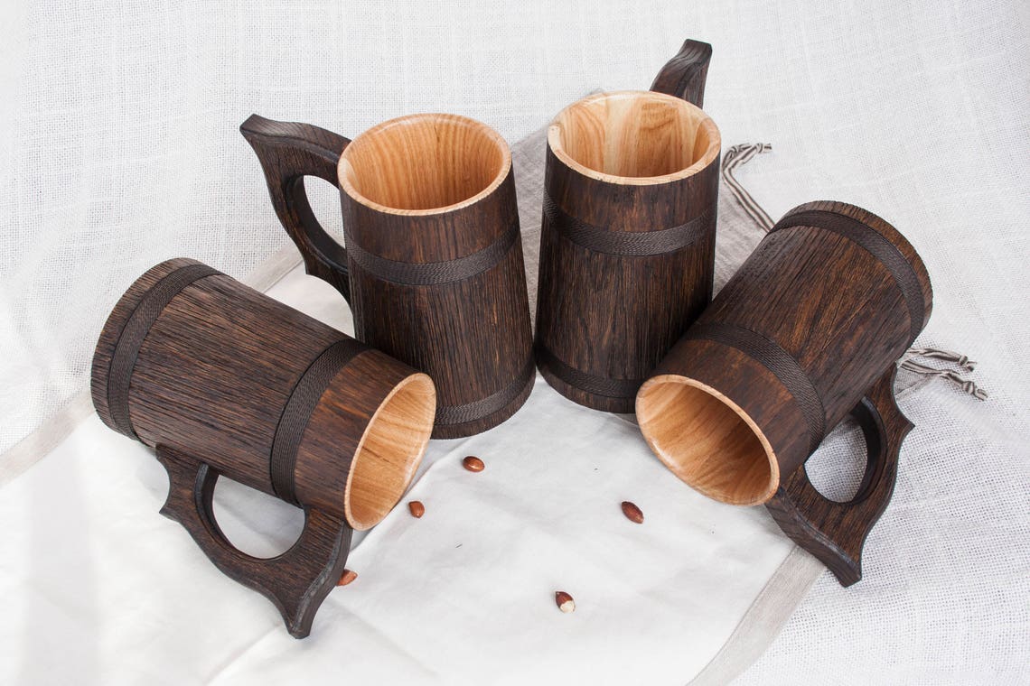 Set of 4 Wooden Beer Mugs Custom Beer Mugs Personalized | Etsy