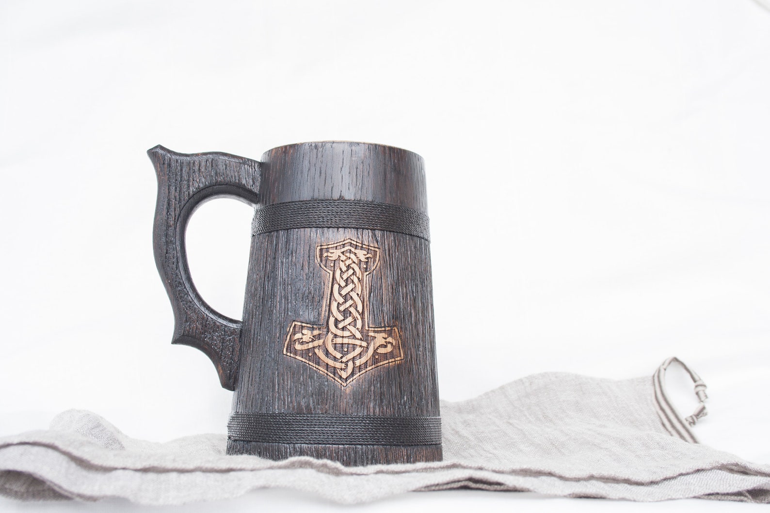 Thor Hammer Personalized Mug Mjolnir Viking Beer Mug Wooden - Etsy