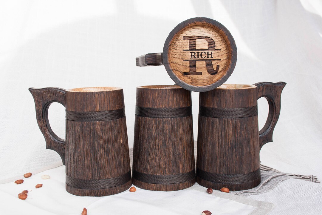 Set of 4 Wooden Beer Mugs, Custom Beer Mugs, Personalized Mugs ...