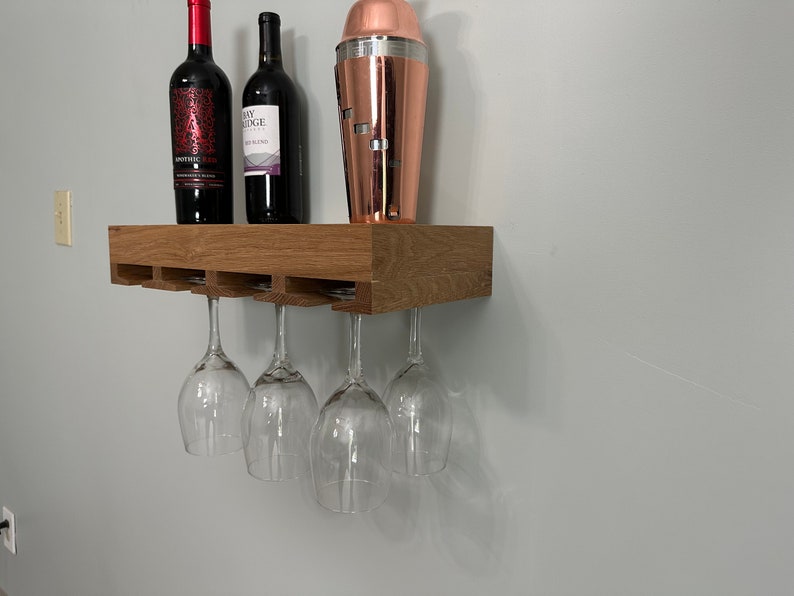Stained Oak Floating Shelf With Wine Glass Rack Bar Area - Etsy