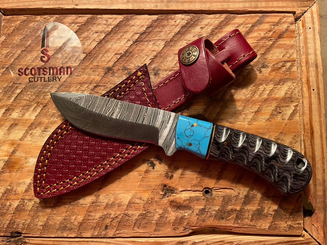 SALE - 8” Dusk at Dawn Hunter Knife W/ Damascus Steel Blade Dark ...