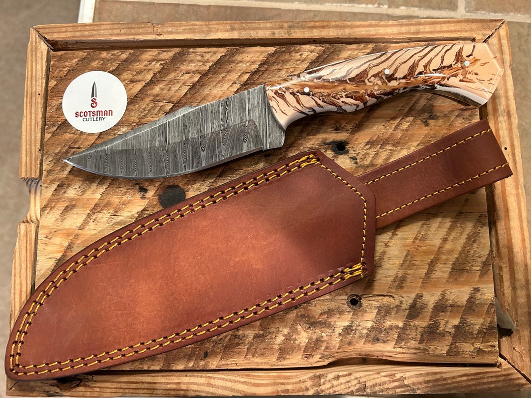 9.75” Acrylic Casted Handle With Pine Cones Damascus Steel Blade ...