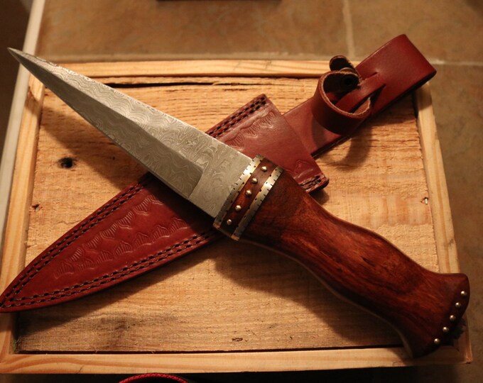 Sale Damascus Steel Dirk Fixed Blade Knife With Beautiful Wood Handle ...