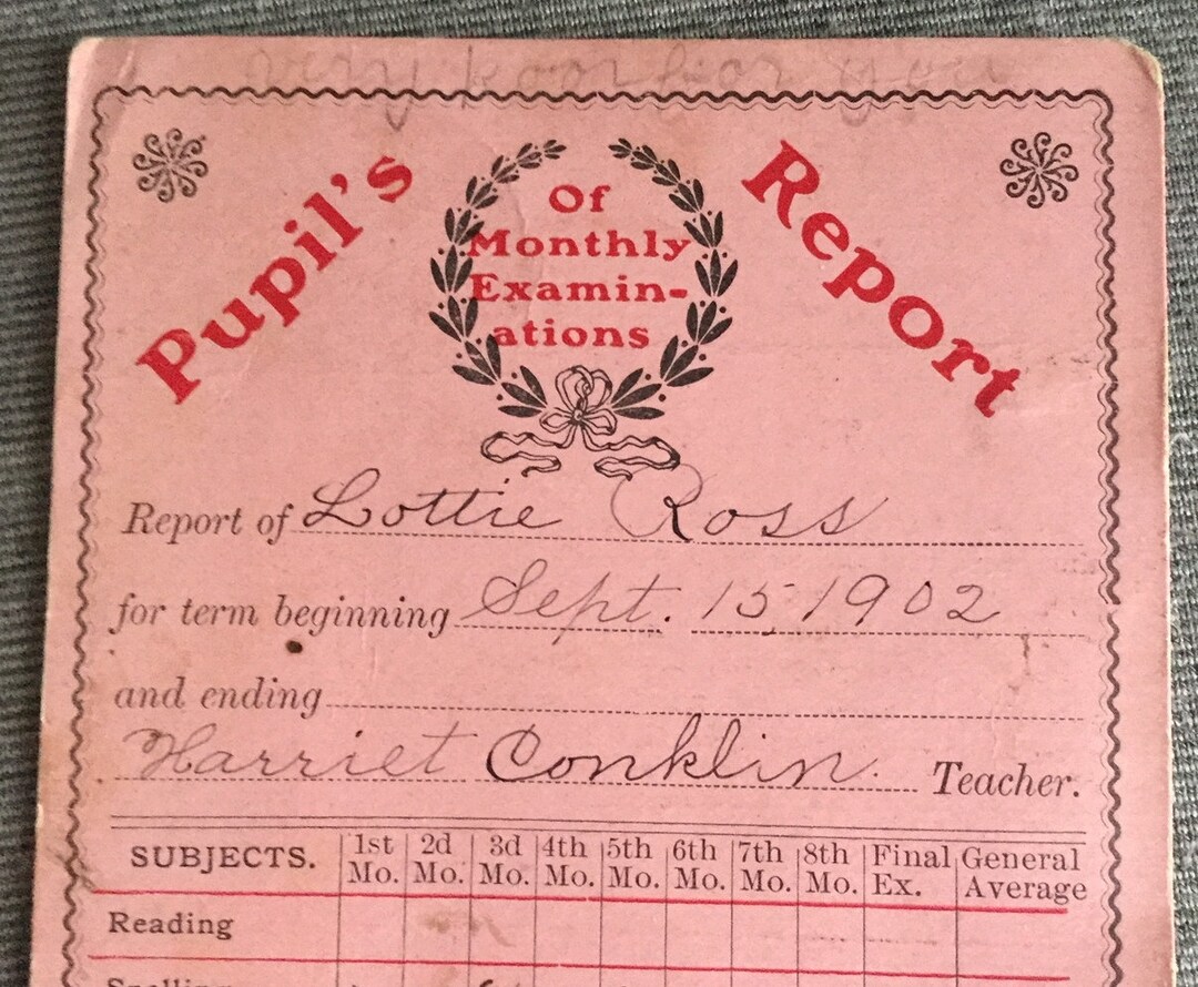 1902 Lottie Ross Report Card Livingston Co NY Harriet Conklin - Etsy