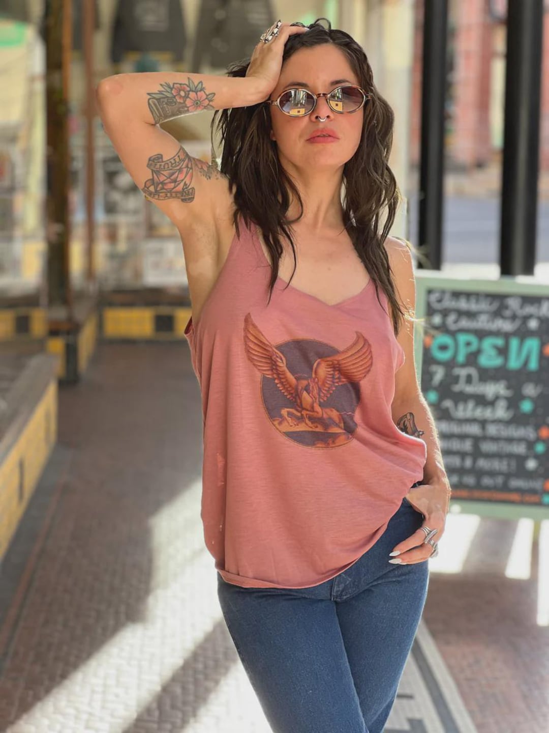 70s Pegasus Mauve Slouchy Tank Classic Rock Couture Vintage Tank Summer ...
