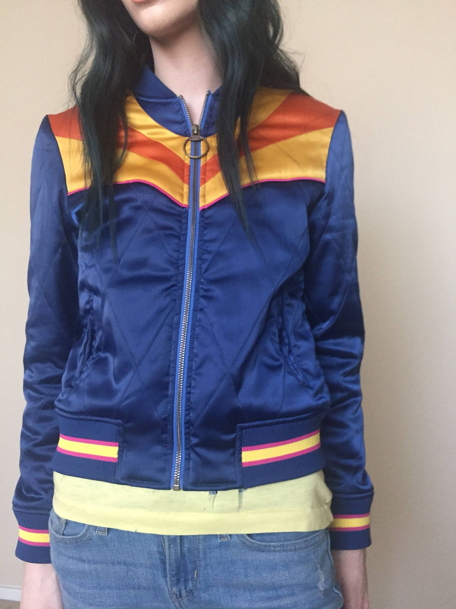 Rising Sun Jacket Navy Blue Quilted 70s Style Bomber Jacket | Etsy Canada