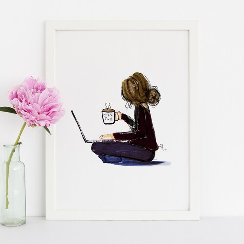 Art Print: Camera Girl in Navy and White cute Wall Art Home | Etsy