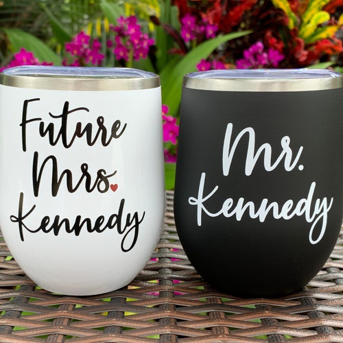 Personalized Future Mrs And Lucky Mr Wine Glass Set Bride Etsy