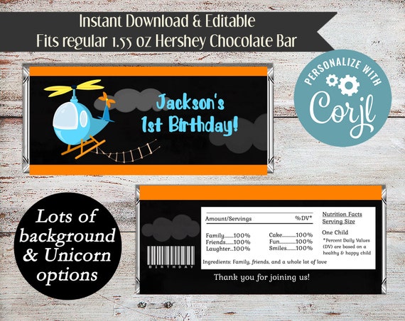 Editable Helicopter Candy Bar Wrapper, Candy Bar Wrappers, Helicopter ...