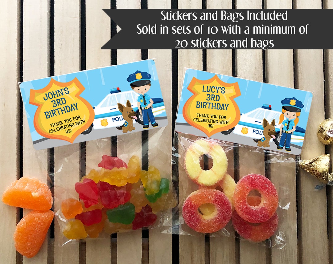 Police Birthday Party Favors: Personalized Sticker Bags - Etsy