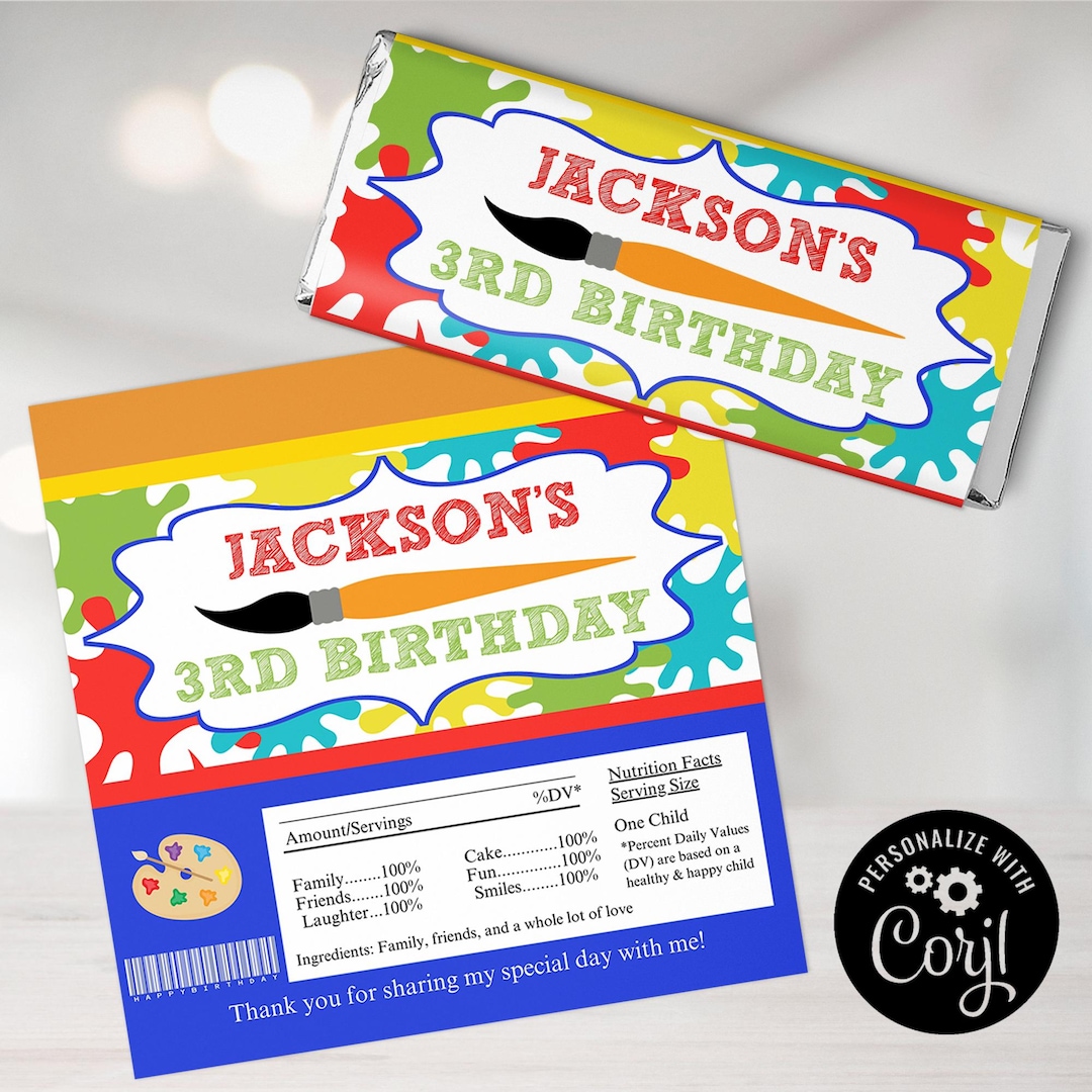 Art Party Candy Bar Wrappers, Painting Party, Candy Bar Wrappers, Craft ...