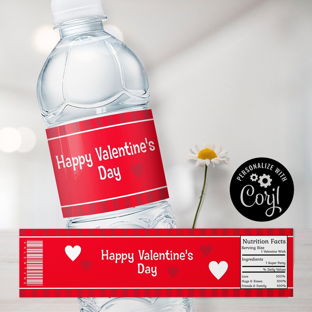 Editable Valentine Water Wrapper, Hearts Valentine, Valentine Water ...