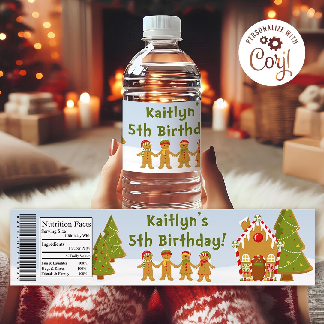 Editable Gingerbread Birthday Water Bottle Wrapper (digital Download ...