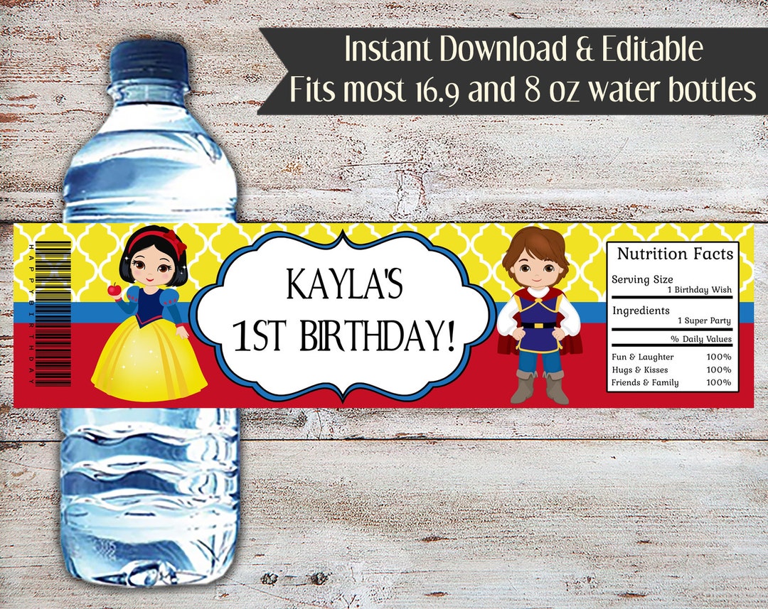 Editable Snow White Water Bottle Wrapper, Princess Water Wrapper, Snow ...