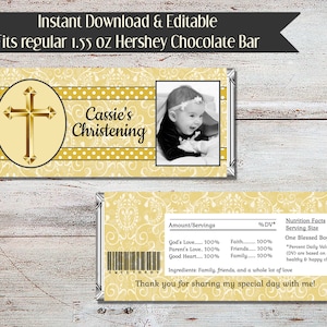 Editable Gold Damask Christening Candy Wrapper, Baptism Candy Bar ...