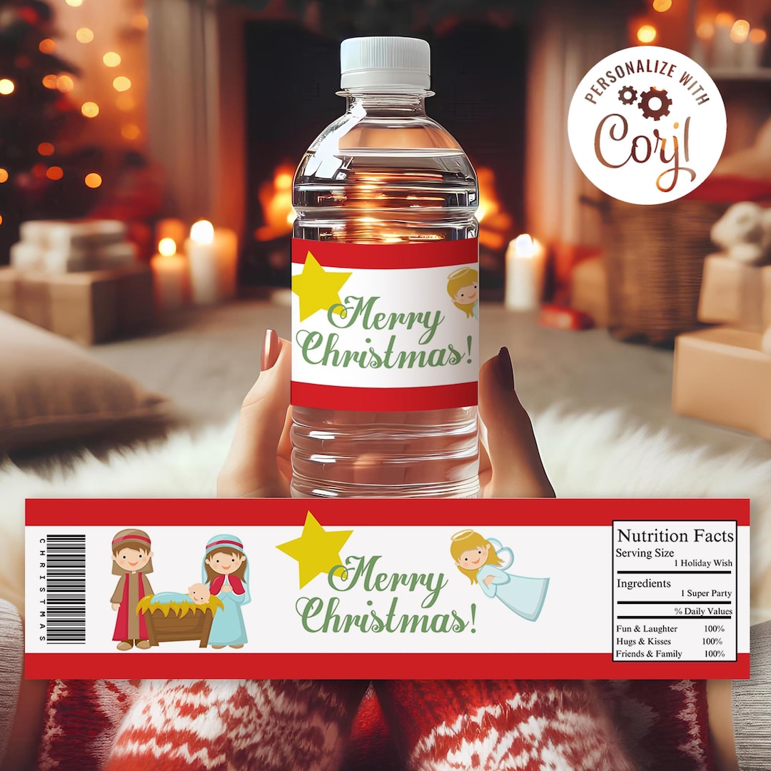 Nativity Water Bottle Labels, Christmas Water Bottle Wrapper, Holiday ...