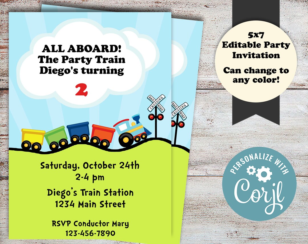 Editable Trains Birthday Invitations, Train Party, Train Birthday ...